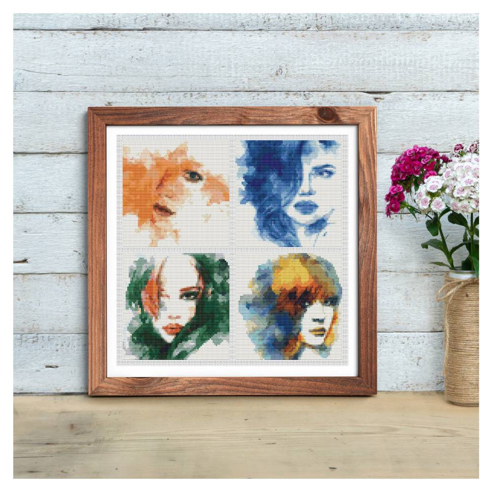 Four Squares featuring The Elements Cross Stitch Pattern | Size: 5 x 5