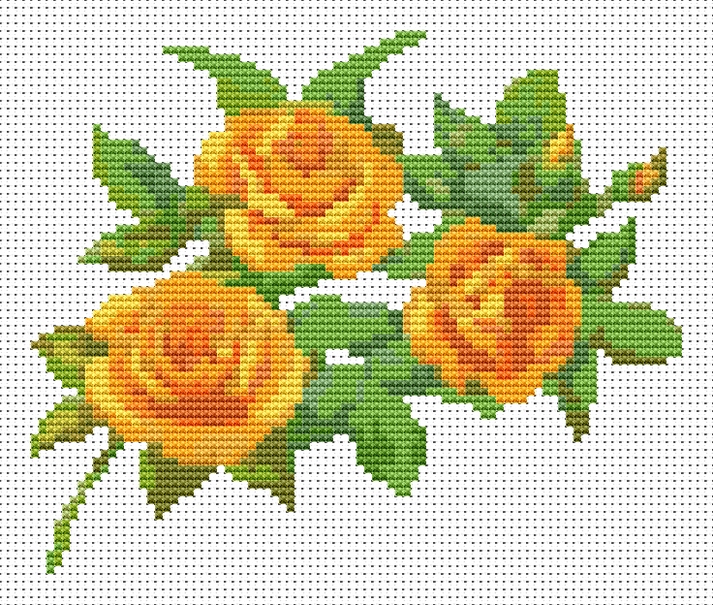 A Trio of Yellow Roses Mini Cross Stitch Pattern