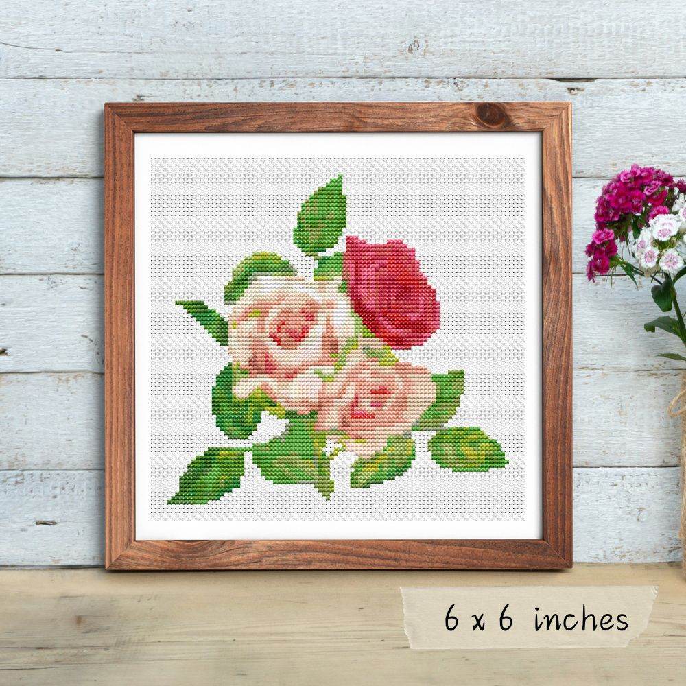 A Trio of Pink Roses Cross Stitch Pattern