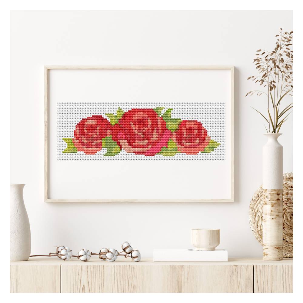 A Trio of Red Roses Counted Cross Stitch Pattern